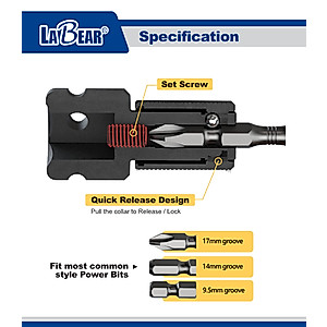 LABEAR TOOL Impact Wrench Adapter, 1/2" Drive Female to 1/4" Hex Converter, Quick Release, Quick Change Chuck, Square to Hex Bit Adapter, Impact Drill Adapter, Cr-Mo Steel Ratchet Wrenches Drivers