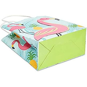 Sparkle and Bash Flamingo Gift Bag with Handles for Birthday Party Favors (8 x 9 x 4 In, 15 Pack)