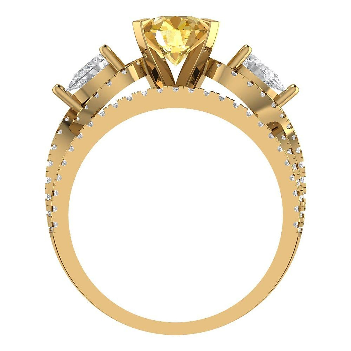 Clara Pucci 2.1ct Round Cut Solitaire 3 stone Real Yellow Citrine Designer Art Deco Statement Wedding Ring Band Set 18K Yellow Gold 10.75