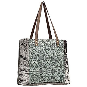 Myra Bags Floral Chic Canvas Tote Teal Cow