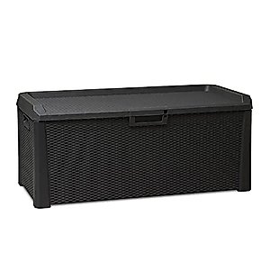 Toomax Z156RD97 Santorini Plus Lockable Deck Storage Box Bench for Cushioned Outdoor Pool Patio Garden Furniture & Indoor Toy Bin Container, 145 Gallon (Anthracite)