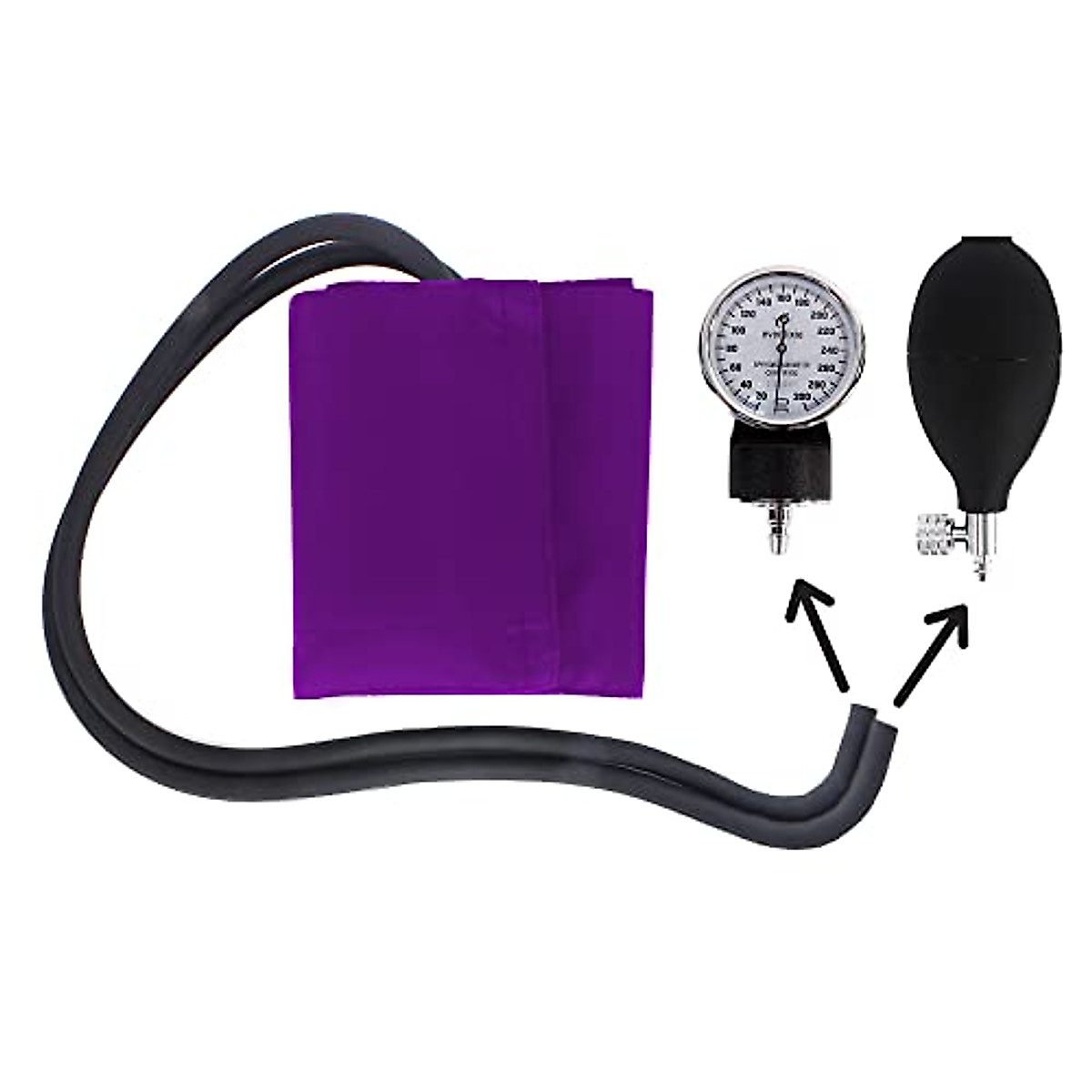 Dixie EMS Aneroid Sphygmomanometer and Dual Head Stethoscope Set with Adult Size Blood Pressure Cuff, Calibration Key and Carrying Case – Purple