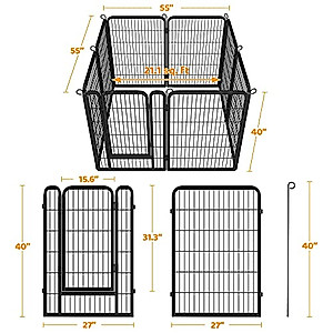 Yaheetech Dog Playpen Outdoor, 8 Panel Dog Fence 40" Indoor Pet Pen for Large/Medium/Small Dogs Heavy Duty Pet Exercise Pen for Puppy/Rabbit/Small Animals Portable Playpen for RV Camping Garden Yard