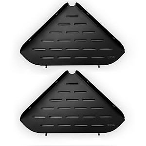 Qeke Corner Shower Shelf, 9" Corner Shower Caddy, SUS304 Stainless Steel Shower Organizer Wall Mount Corner Shelf with 2 Hooks for Bathroom, Dorm and Kitchen, Matte Black (2 Pack)