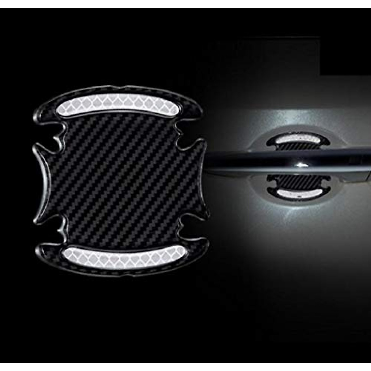 TRUE LINE Automotive Carbon Fiber Inner Door Handle Scratch Protector Reflective Warning Marker Trim Molding 4PC (Red)