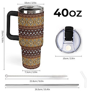 Maya Horizontal Geometric Pattern 40oz Water Bottle Double Wall Insulated Tumbler with Handle Leakproof Travel Mug Black-style
