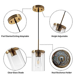 OUVR Gold Pendant Light Fixtures,5 Inch Globe Pendant Lights Kitchen Island with Clear Glass, Hanging Lights for Kitchen Island, Dining Room, Bedroom, Hallway, Farmhouse - 1 Pack