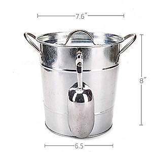 T586 4L Silver Metal Galvanized Double Walled Ice Bucket Set With Lid And Scoop