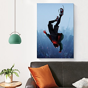 Queosmpei Miles Morales Jump Poster Canvas Wall Art Picture Print Painting for Home Wall Decor 16x24inch(40x60cm)