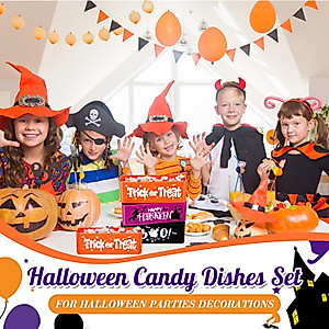 PullCrease 4 Pcs Halloween Candy Bowl Bulk Halloween Plastic Trick or Treat Candy Bowl Orange Black Spider Web Halloween Candy Dish Holders Serving Bowl Tableware for Halloween Parties Decorations