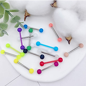 VANGOT 30Pcs 14G Surgical Steel Tongue Rings for Women Stainless Steel Nipple Rings Barbell Body Piercing