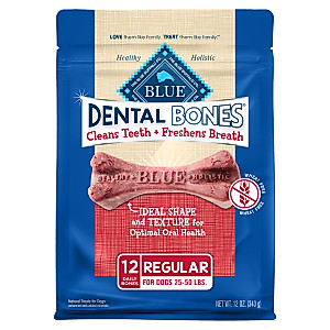 Blue Buffalo Dental Bones Regular Natural Dental Chew Dog Treats Bag