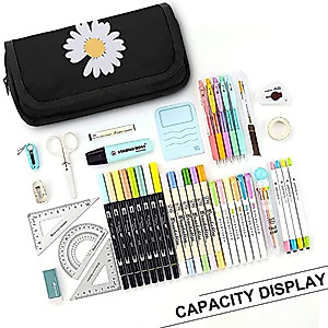 Daisies Flower Pencil Case with Two Large Compartments Pocket Big Capacity Storage Pouch Pencil Bag for School Teen Adult