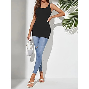 DYLH Long Tank Tops for Women Tunic Tank Tops Racerback Cotton Layering Undershirt Long Camisole Tank Tops Solid Color Athletic Black White Grey