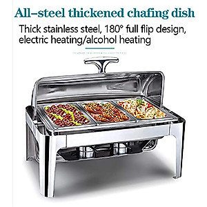 Food Warmer, Chafing Dish Stainless Steel Chafing Dishes with Lid for Parties, 9L Commercial Food Warmer for Buffet, with 3 Kind of Warming Tray (A) ()