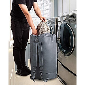 YOUDENOVA Backpack Laundry Bag with Padded Adjustable Shoulder Strap and Pocket for College Dorm, Durable Oxford Backpack Hamper Bag with Drawstring Closure for Travel, Camping, XL