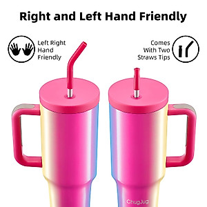 40 oz Tumbler with Handle and Straw Lid, Reusable Leak-Proof Insulated Tumblers, Stainless Steel Coffee Tumbler Cups Pink, Travel Mug for Home Office, Keep Cold 34Hrs, Cup Holder Friendly(Gala Shine)