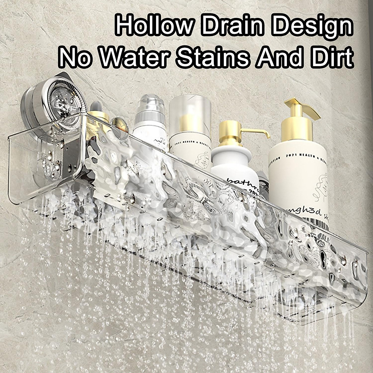 ZCNANDG No Drill Clear Wall Caddy, Drill-Free Removable Storage,Removable Suction Cup Shelf, Organizer for Shower, Sink, Wall Mounted Space Saver, No Drilling Bathroom Shower Organizer