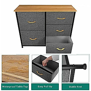 MAXCBD Nightstand Bedside Table Drawer Cabinet Dresser with 5 Drawers Clothes Storage Tower Bedroom Cabinet Bedside Cupboard Easy Assembly Storage Tower Dresser