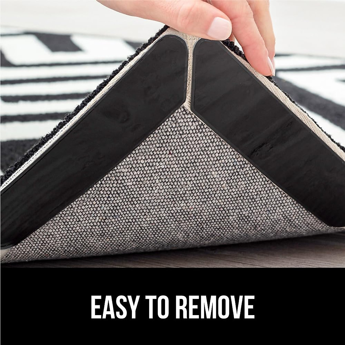 Gorilla Grip 8 Pack Rug Grippers, Corners and Sides, No Curl Corners or Side Bunch, Dual Sided Soft Flexible Pad Grips Floor Under Area Rugs Reusable Gripper Hold Carpet in Place Hardwood Floors Pads