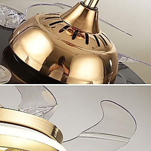 TFCFL 42'' Modern Music Ceiling Fan with Light, Invisible Smart Chandelier Fan with Bluetooth Player Remote Control 4 Retractable Blades 3 Colors for Dining Room Bedroom (Gold)