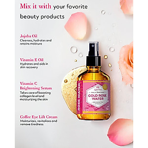 24 Karat Gold Rose Water Toner by Leven Rose Organic Natural Moroccan 24K Rosewater Toner 4 oz