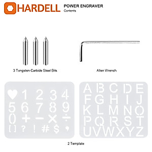 24W Engraver Pen,HARDELL 5 Speed Etching Tool with Letter/Number Stencil,Soft Handle Engraver with Tungsten Carbide Steel Bits for Metal, Tile, Stone, Wood,Leather, Glass, PVC Pipe, DIY Crafts