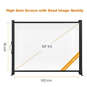 Portable Projector Screen with Stand, 50 Inch 4:3, Outdoor Projector Screen, Lightweight and Retractable, 1.2 High Gain Wrinkle-Free Video Projection Screens, for Home Cinema, Meeting Presentation.