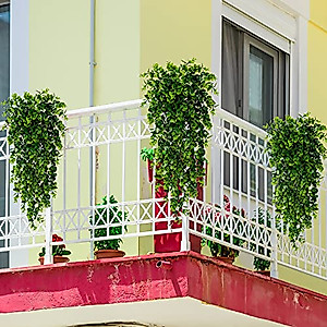 Sggvecsy 4 Pack Artificial Hanging Plants Fake Hanging Plant Faux Hanging Eucalyptus Plants UV Resistant Plastic Plants for Indoor Outdoor Room Wall Wedding Patio Porch Decor