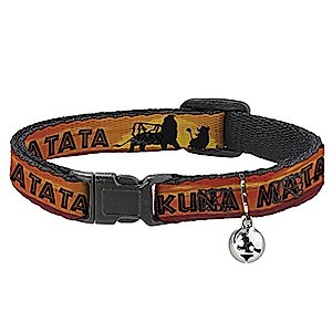 Buckle-Down Breakaway Cat Collar - Lion King HAKUNA MATATA Sunset Oranges/Black - 1/2" Wide - Fits 8-12" Neck - Medium