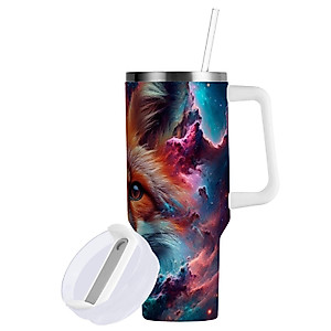 ALAZA Fox Head Galaxy 40 oz Tumbler Stainless Steel Water Bottle Vacuum Insulated Cup with Straw Lid & Handle For Travel Car Cup Holder