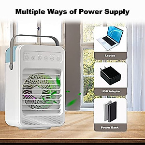 Portable Air Conditioners Cooler, 4IN1 Portable AC mini Fan, 120°Oscillating Evaporative Personal Air Cooler with 4 Speeds, LED Light,2 Humidify,2/4/6H Timer,Low Noise,Desktop Office, Home, Bedroom