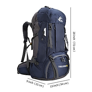 Kerxinma 60L Hiking Backpack Waterproof Travel Hiking Camping with Daypack Cover (Blue)