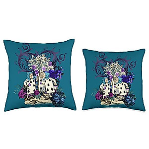 Alice in Wonderland Designs Purple Teal Steampunk Cards Rose Garden Alice in Wonderland Throw Pillow, 18x18, Multicolor