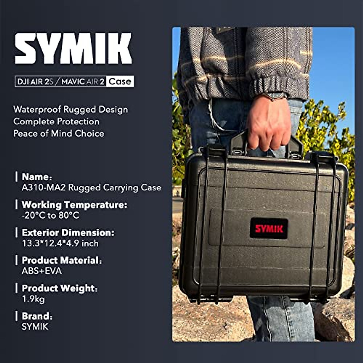 SYMIK A310-MA2 Waterproof Hard Carrying Case for DJI Air 2S / Mavic Air 2 Drone / Fly More Combo; Rugged Professional Case with Complete Protection