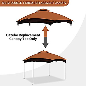 CoastShade Patio 10X12 Replacement Canopy Roof for Lowe's Allen Roth 10X12 Gazebo Backyard Double Top Gazebo #GF-12S004B-1（Rust）