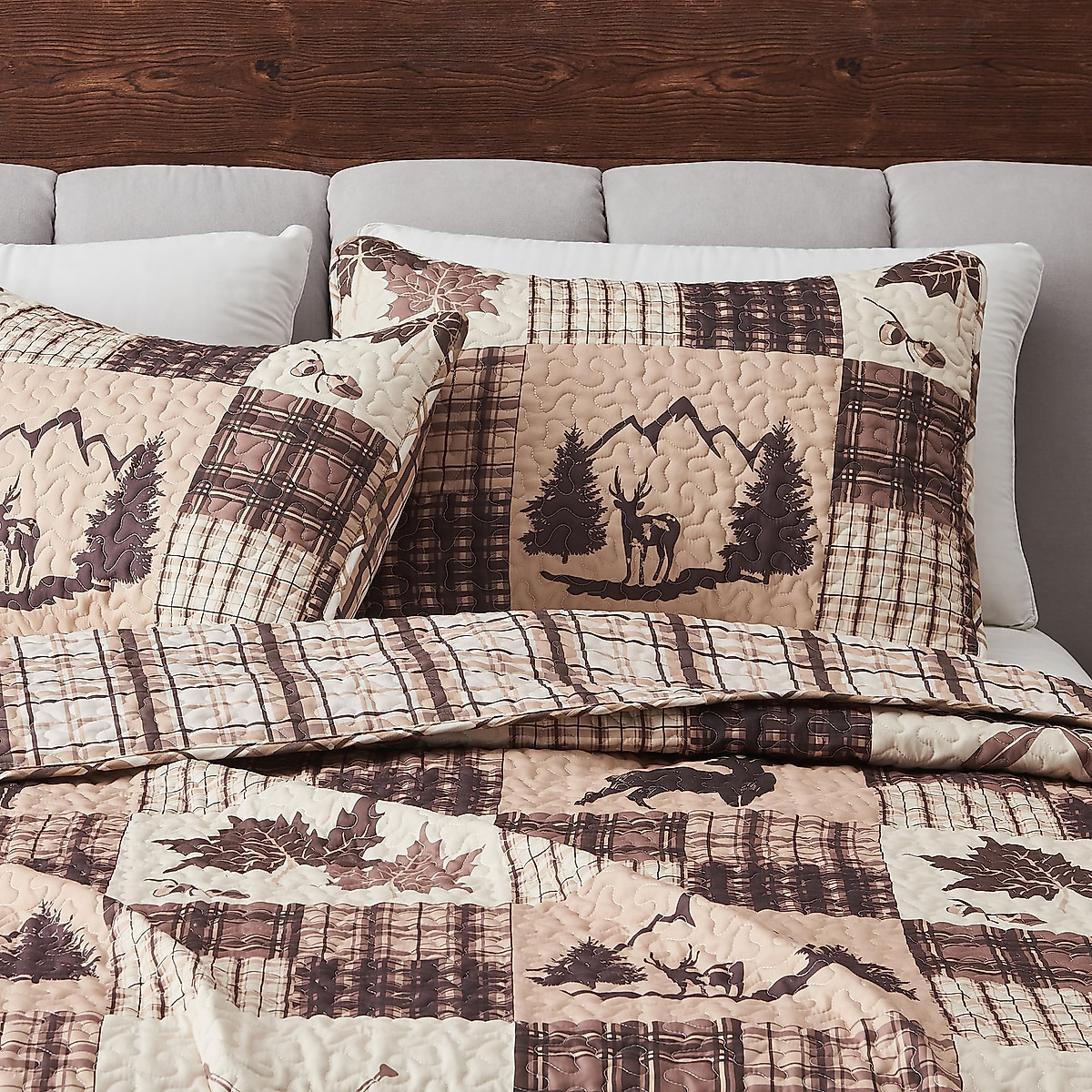 Great Bay Home Lodge Bedspread King Size Quilt with 2 Shams. Cabin 3-Piece Reversible All Season Quilt Set. Rustic Quilt Coverlet Bed Set. Redwood Collection.