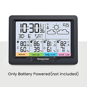 Newentor Weather Station Wireless Indoor Outdoor Multiple Sensors, Digital Atomic Clock Weather Thermometer, Temperature and Humidity Monitor, Forecast Weather Station with Backlight, Black