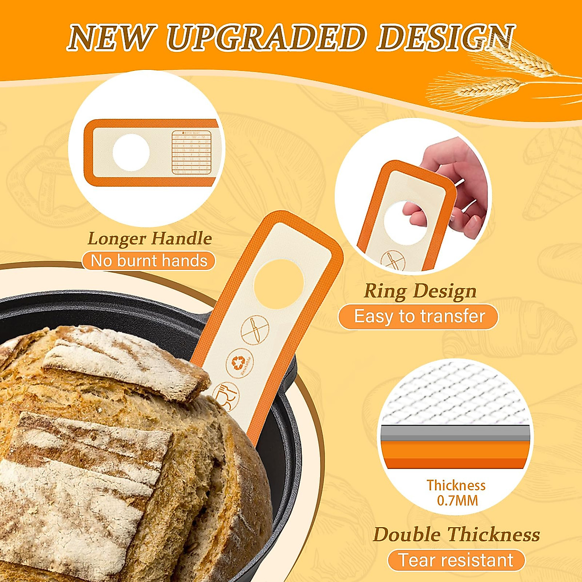 2 PCS Silicone Bread Sling for Dutch Oven - Platinum Silicone, Reusable Non-Stick and Easy Clean Baking Mat Supplies, Extra Long Handles for Easy Sourdough Bread Transfer