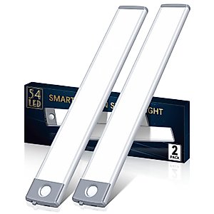 PRIORARE Motion Sensor Closet Light 54 LED Under Cabinet Night Lighting, 2500mAh Rechargeable Ultra Thin Magnetic Closet Lighting, 350lm Led Wireless Lights for Kitchen, Bedroom(White, 2Pack)