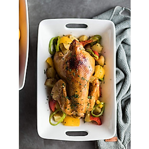 YHOSSEUN Large Serving Bowls with Handles Rectangle Serving Dishes For Entertaining, 1.5 Quarts White Serving Platter Porcelain Bowl Set, 2 Pack