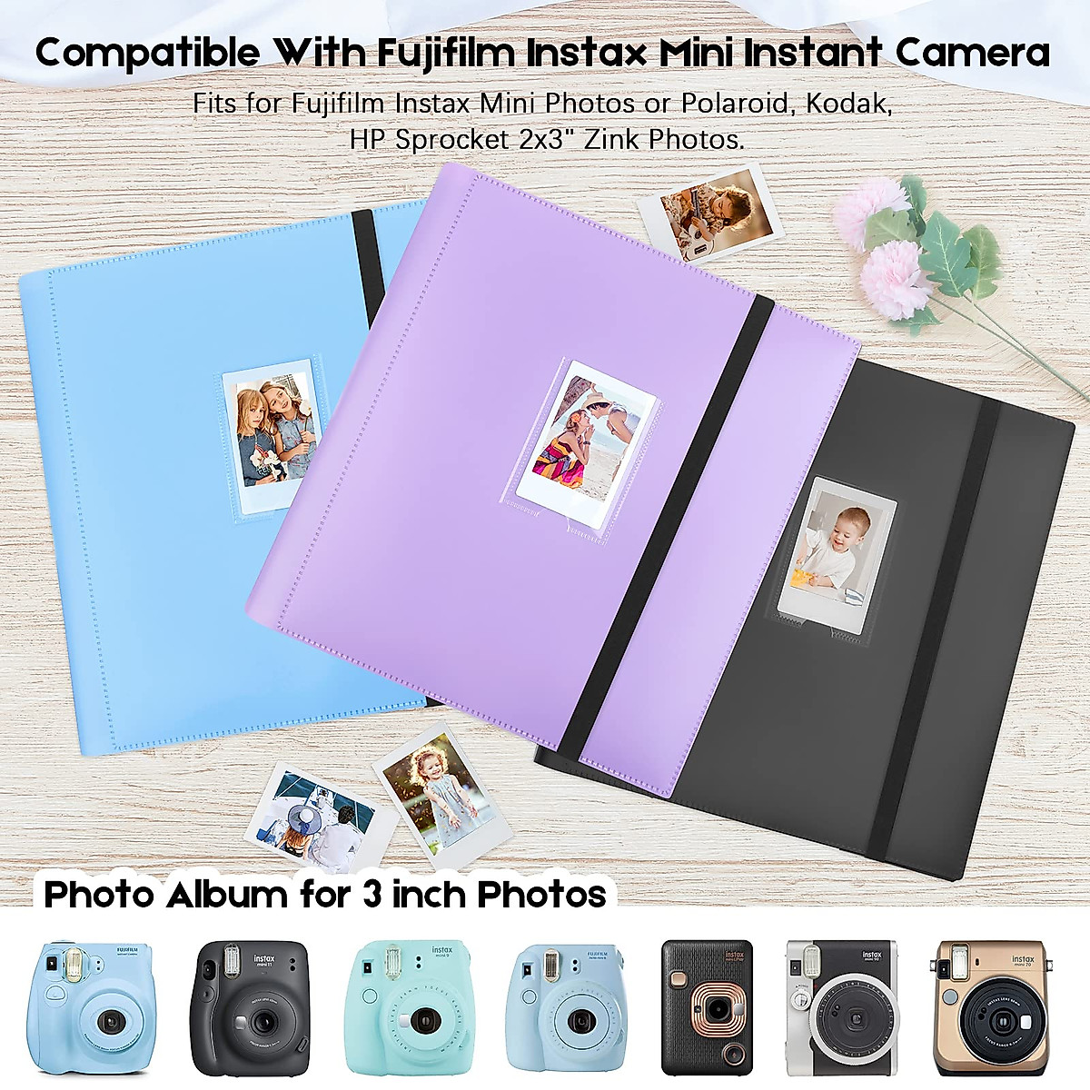 Veicevol 560 Pockets Photo Album for Fujifilm Instax Mini Camera, Album for Polaroid Photo, Photo Album for Fujifilm Instax Mini 12 11 9 40 90 8 Evo LiPlay Instant Camera, 2x3 Photo Album (Purple)