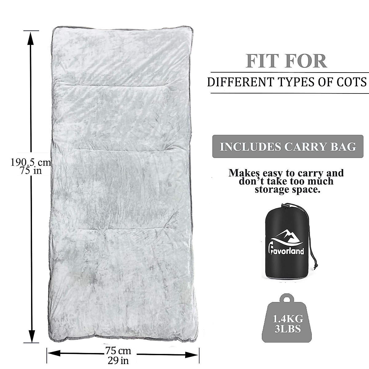 Favorland Sleeping Bag and Camping Sleeping Cot Pad Lightweight Durable for Hiking Backpacking Traveling with Compression Sack