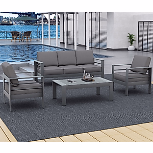 LayinSun Aluminum Outdoor Patio Coffee Table Modern Rectangle All-Aluminum End Table with Metal Frame