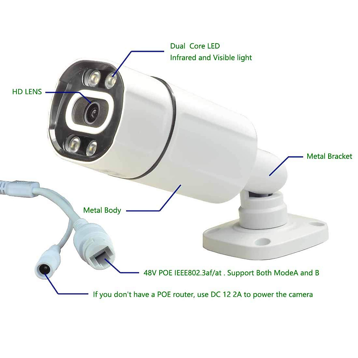 BlueFishCam 4MP PoE IP Camera POE Network Camera Outdoor Dual Lights POE IP Camera Warm/infared Camera Light 4.0MP Infrared High Resolution