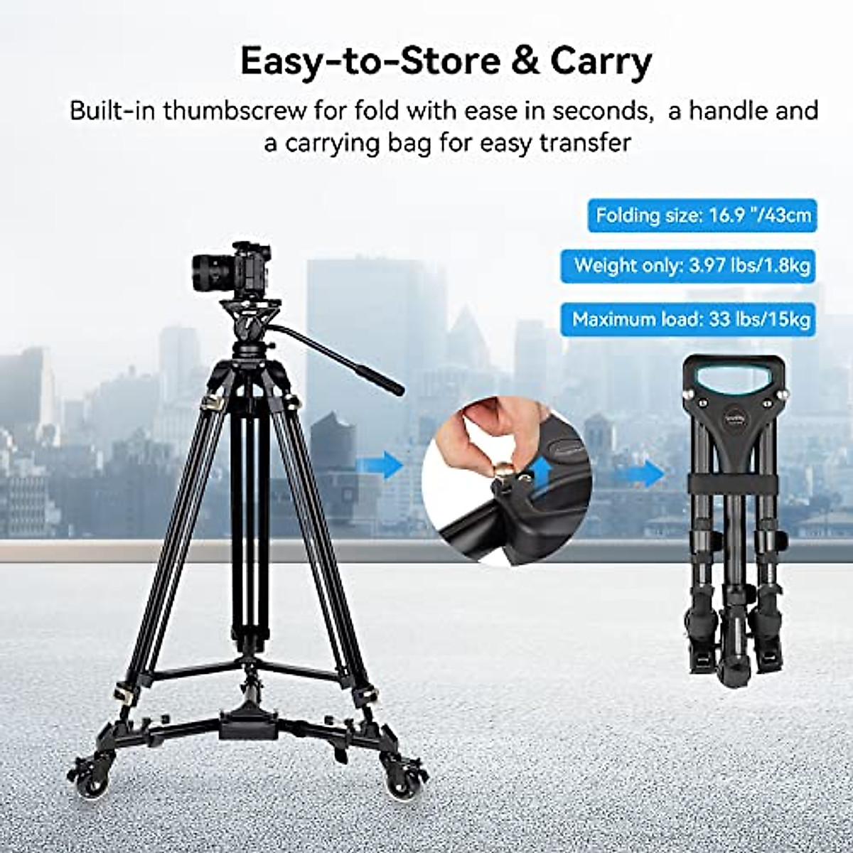 SmallRig Universal Photography Tripod Dolly, Heavy Duty with 3" Rubber Wheels, Adjustable Legs and Carry Bag, 33 lbs Capacity Tripod Wheels for Canon for Sony Cameras Camcorder Video Lighting- 3986