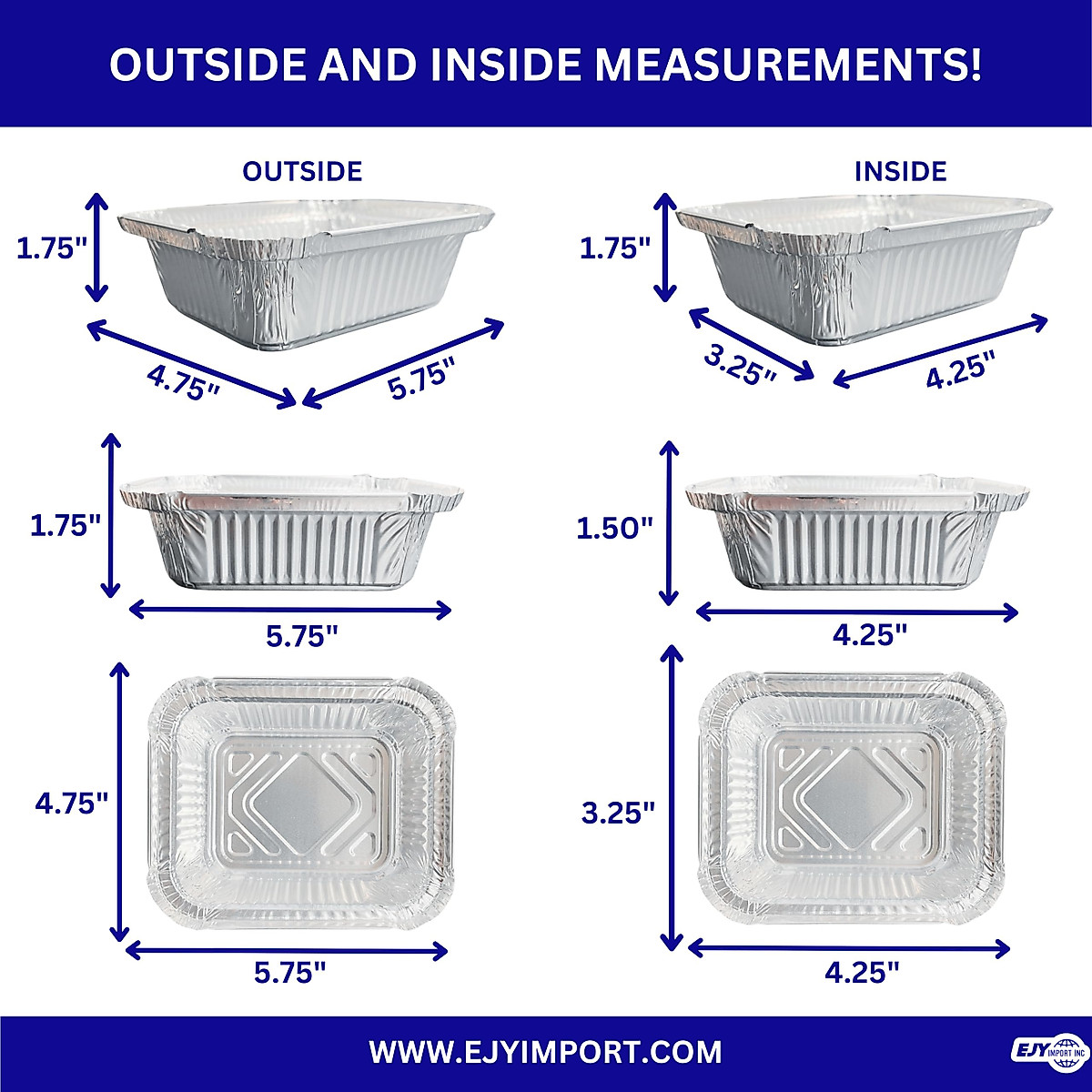 EJY IMPORT Disposable Takeout Pans with Clear Dome Lids | 1lb Capacity Aluminum Pans | Food Containers with Strong Seal for Spill Resistance & Freshness | Recyclable & Eco-Friendly | (25 SETS, 1LB)