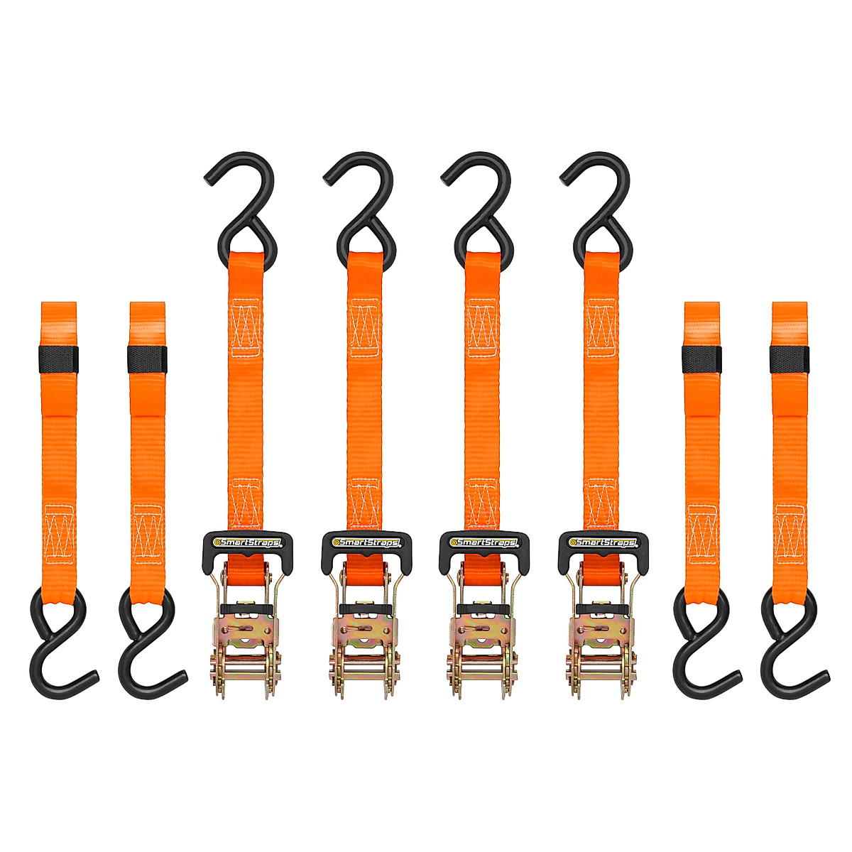 SMARTSTRAPS 10-Foot Ratchet Straps (4pk) – 3,000 lbs Break Strength – 1,000 lbs Safe Work Load Haul Heavier Loads Like Motorcycles, Boats and Large Appliances – Heavy-Duty Padded Tie-Downs, ORANGE (149)
