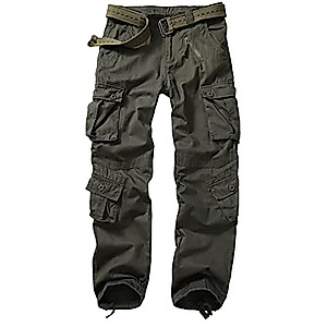 AKARMY Wild Cargo Pants, Casual Work Pants, Military Army Camo Combat Hiking Pants with 8 Pockets(No Belt) 3357 Gray Green 34