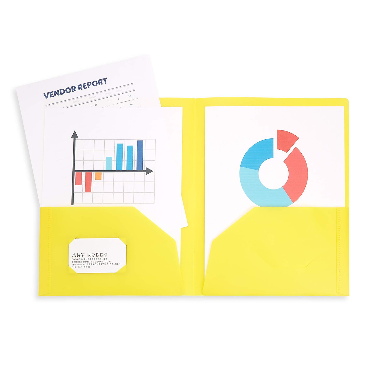 6 Pack Multicolor Plastic Two Pocket Folders, Plastic Folders with 2 Pockets and Business Card Slot, 2 Pocket Plastic Folders for School, Home, and Work, 6 Pack Plastic Folders